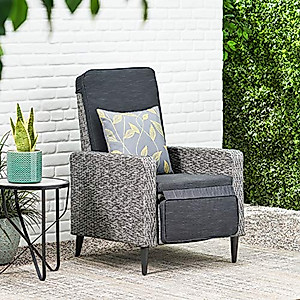 Christopher Knight Home Outdoor Recliner, Black + Multi Gray + Gun Gray