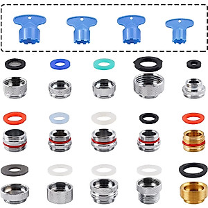 Hygie Rinse 15pcs Brass Faucet Adapter Kit, Faucet Aerator Adapter Set Male Female Sink Faucet Adapter Converter to Garden Hose, Standard Hose in RV, Apply on Both Removable and Cache Aerator