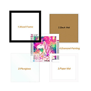 Betionol Diamond Painting Frames, Display 12x12in/30x30cm Diamond Painting Pictures or Photos, Black Natural Solid Wood Picture Frame with Acrylic Protection Glass, Back Mat And Hanging Kit