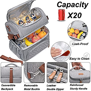 Artelaris Lunch Bag for Men Women, Large Double Deck Lunch Box Tote for Work, Dual Compartment Insulated Leakproof Lunchbox Cooler for Adult with Shoulder Strap & Side Pocket for Picnic Hiking Outdoor