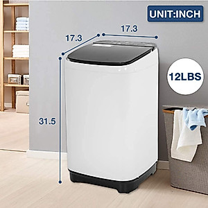Portable Washing Machine Full-Automatic Washer and Spin Dryer 12lbs Capacity Compact 1.01 Cu.ft Laundry Washer Spin with Long Hose for Apartments Camping,White & Black