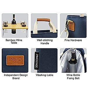 40L Cooler Bag, Large Insulated Tote Wine Carrier Bag for Picnic Lunch with Portable Bamboo Wine Snack Table - Best Gift for Father Mother Day