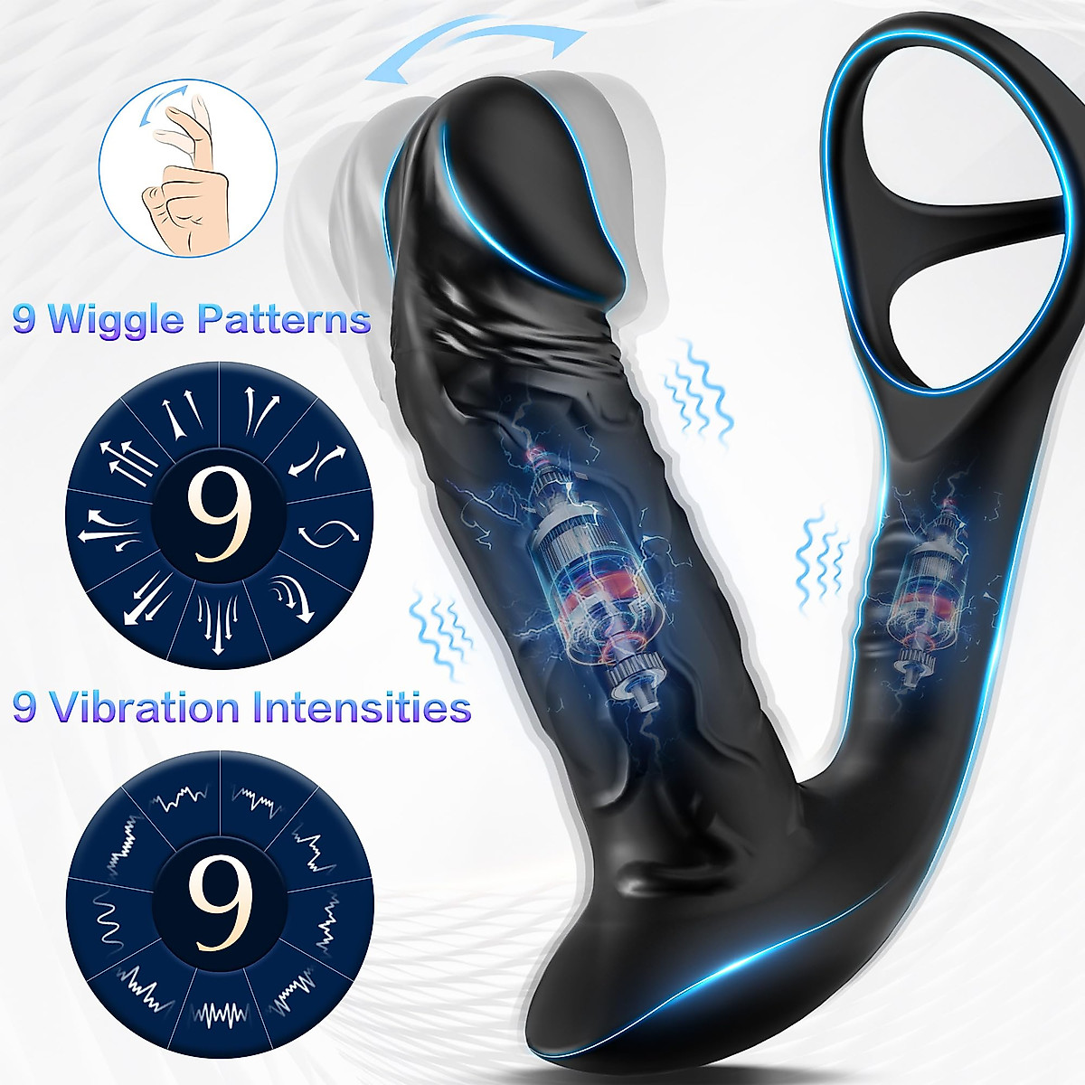 Joyoxia Prostate Massager Anal Vibrator with Penis Ring, 3 in 1 Anal Plug Sex Toy Anal Dildo with 9 Vibrating & 9 Wiggle Motions Adult Toys, Anal Toys Butt Plug Male Sex Toys for Men, Adult Sex Toys