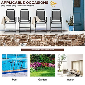 Vongrasig Folding Patio Dining Chairs Set of 4, Small Metal Outdoor Sling Chairs, Patio Furniture Set 4 Folding Chairs for Lawn, Garden, Deck, Backyard, Black