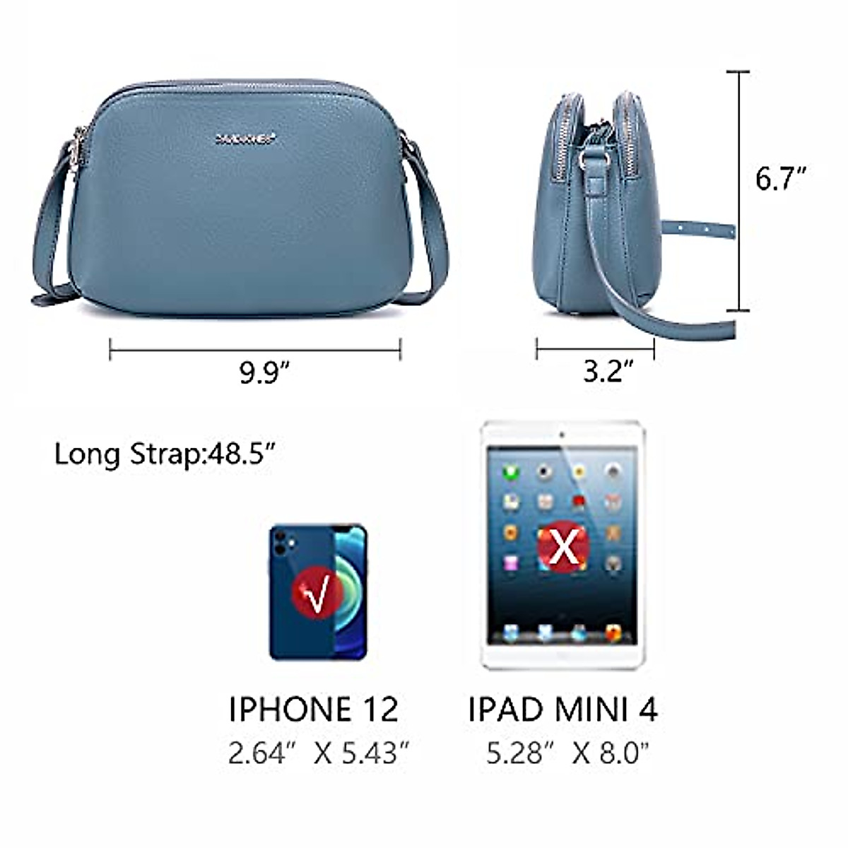 DAVID - JONES INTERNATIONAL. Crossbody Bag for Women, Small Shoulder Purses and Handbags with Vegan Leather, Casual Functional Everyday Purse with Adjustable Strap,Navy Blue Bags