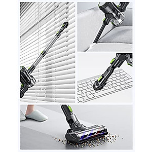 Voweek Cordless Vacuum Cleaner, 6 in 1 Lightweight Stick Vacuum Cleaner with 3 Power Modes, LED Display, Up to 45min Runtime, Vacuum Cleaner for Hardwood Floor Pet Hair Home Car-Olive Green