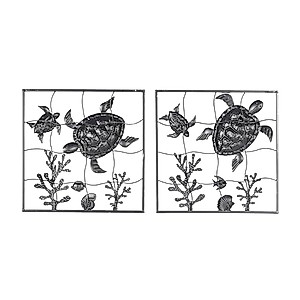 Deco 79 Metal Turtle Wall Decor, Set of 2 20"W, 20"H, Multi Colored