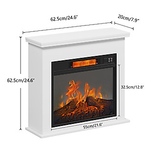 soges Electric Fireplace, White Electric Fireplace with Over-Heat Protection, Fire Place Electrical Heater with Remote Control for Home Office, Living Room, Bedroom
