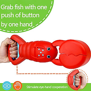 Grabber Baby Bath Toys - Cute Colorful Lobster Claw Catcher with 3 Fish Toys – Safe & Nontoxic Water Toys for Bath Tubs, Swimming Pools & Outdoors - Educational Games for Toddlers & Kids