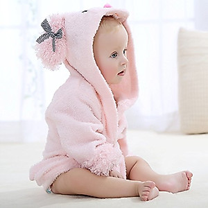 Infant Girl Bathrobes Wash Waddle Pink Dog Hooded Robe Girls bath robe towel Terry 2-3 Year Ultra Absorbent (Pink, M)