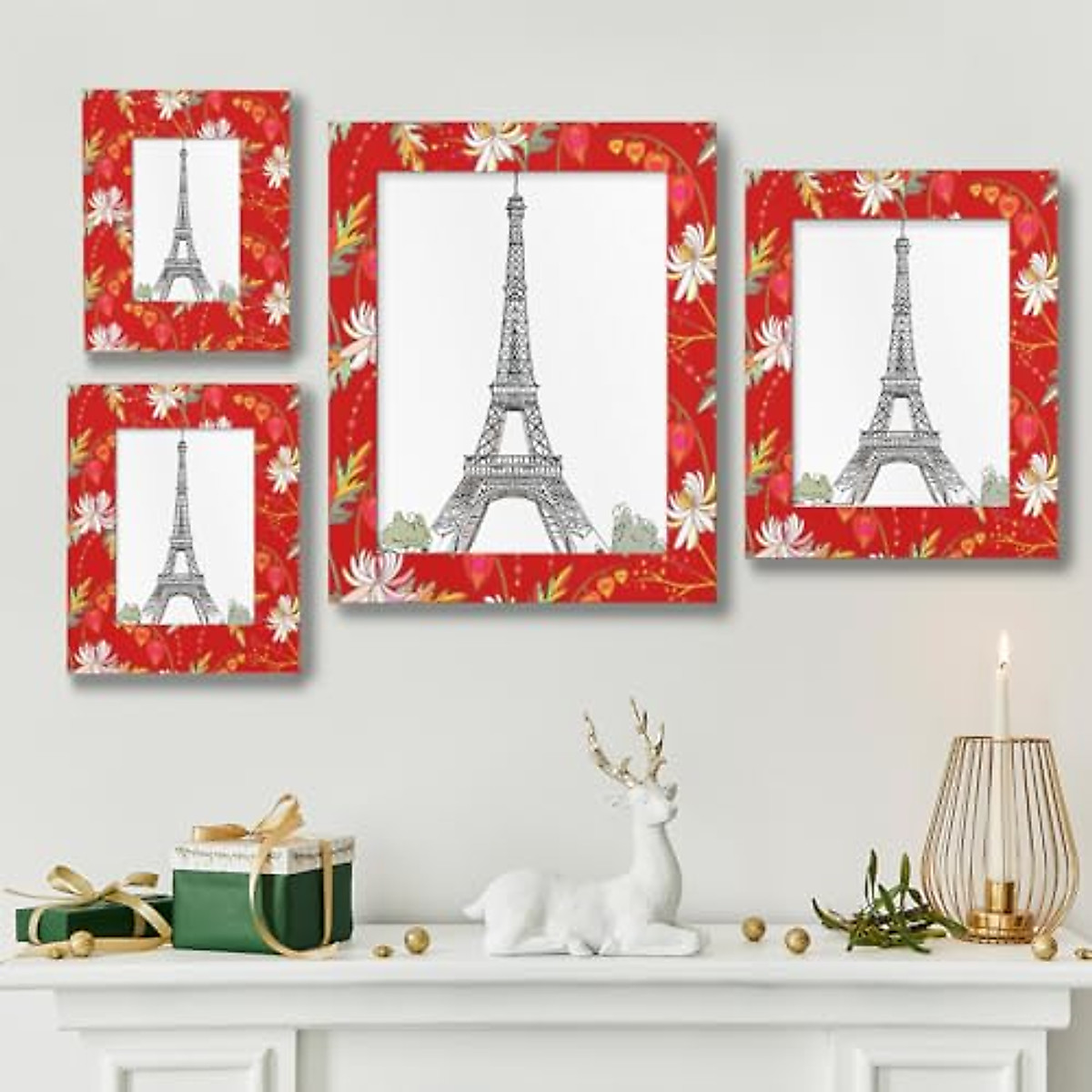 Yzrwebo Ethnica Floral 11x14 Picture Frame Red Background Wood Photo Frames High Transparent Horizontal and Vertical Tabletop Display or Wall Mounting for Family Home Gallery Office