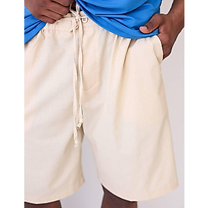 COOFANDY Mens Linen Slim Fit Drawstring Casual Shorts Beach Party Jogger Running Khaki