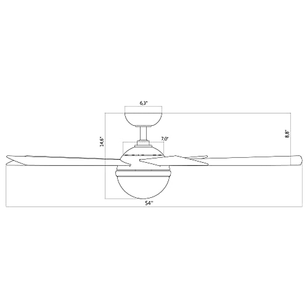 WAC Smart Fans Eclipse Indoor and Outdoor 5-Blade Ceiling Fan 54in Brushed Nickel Titanium with 3000K LED Light Kit and Remote Control works with Alexa and iOS or Android App