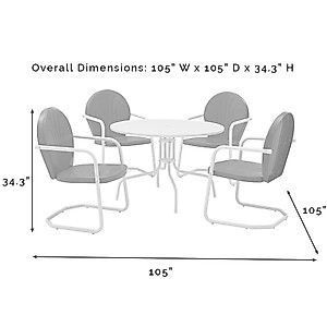 Crosley Furniture KOD10010AQ Griffith Retro Metal Outdoor 5-Piece Dining Set with 39" Table and 4 Chairs, White and Aqua