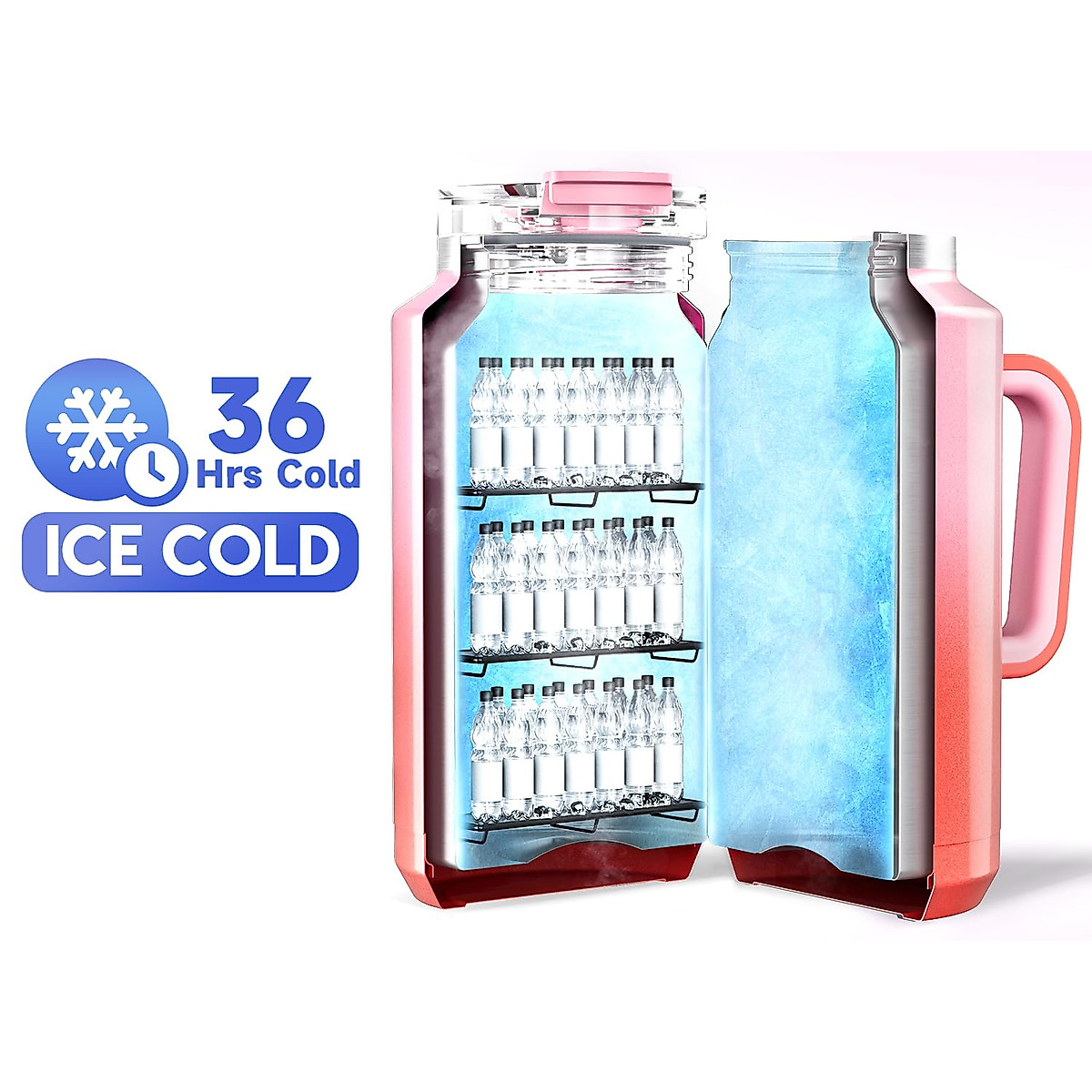 Meoky 50 oz Tumbler with Handle, Stainless Steel Vacuum Insulated Tumbler with Lid and Straw, Keeps Cold for 36 Hours, 100% Leak-proof, BPA-Free (Flamingo)