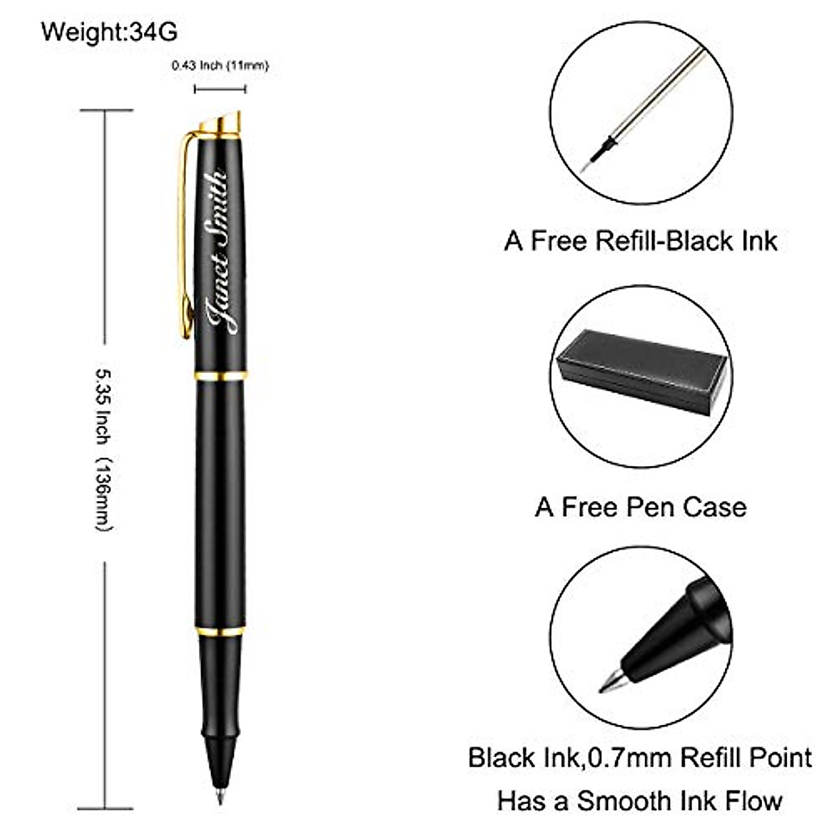 Personalized Pens Engraved,Custom Ballpoint Pen for Men Woman, Personalized Gift for Graduation, Anniversary (Black & Gold)
