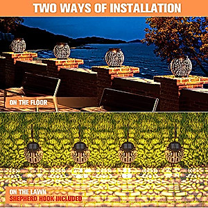 YrgePowk 4 Pack Solar Lantern with Handle and Shepherd Hook, Hanging Solar Lanterns Outdoor Waterproof IP65 Garden Lights Decorative for Pathway Yard Tree Fence Patio Lawn and Tabletop（Blue）