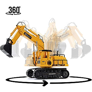 Top Race 7 Channel Full Functional RC Excavator, Battery Powered Electric Remote Control Construction Tractor with Lights and Sound (TR-111), Construction Trucks, RC Construction Vehicles, Big Truck