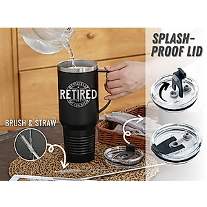 Onebttl Retirement Gifts for Men, Retirement Tumbler for Men 40oz Insulated Travel Cup with Handle, Retired Gifts for Dad, Grandpa, Friends, CoWorker (Black, Officially)