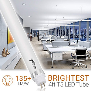 4ft 24W T5 High Output LED Tube Light, 45.75", F54T5 Equal, 5000K (Cool White), Frosted Lens, 3500 lm, G5 Mini Base, 100-277V, Ballast Bypass, Dual-End Powered, LED Shop Light, UL-Listed (24-Pack)
