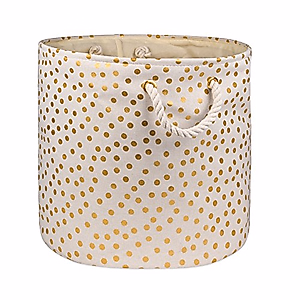 DII Polyester Storage Bin, Gold Metallic Collection Collapsible with Handles, Large Round, Natural Off-White