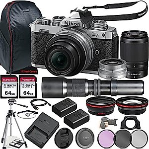 Nikon Zfc Mirrorless Camera w/NIKKOR Z DX 16-50mm f/3.5-6.3 VR + NIKKOR Z DX 50-250mm f/4.5-6.3 VR + 500mm f/8 Focus Lenses + 128GB Memory + Case + Tripod + 3 Piece Filter Kit + More (35pc Bundle)