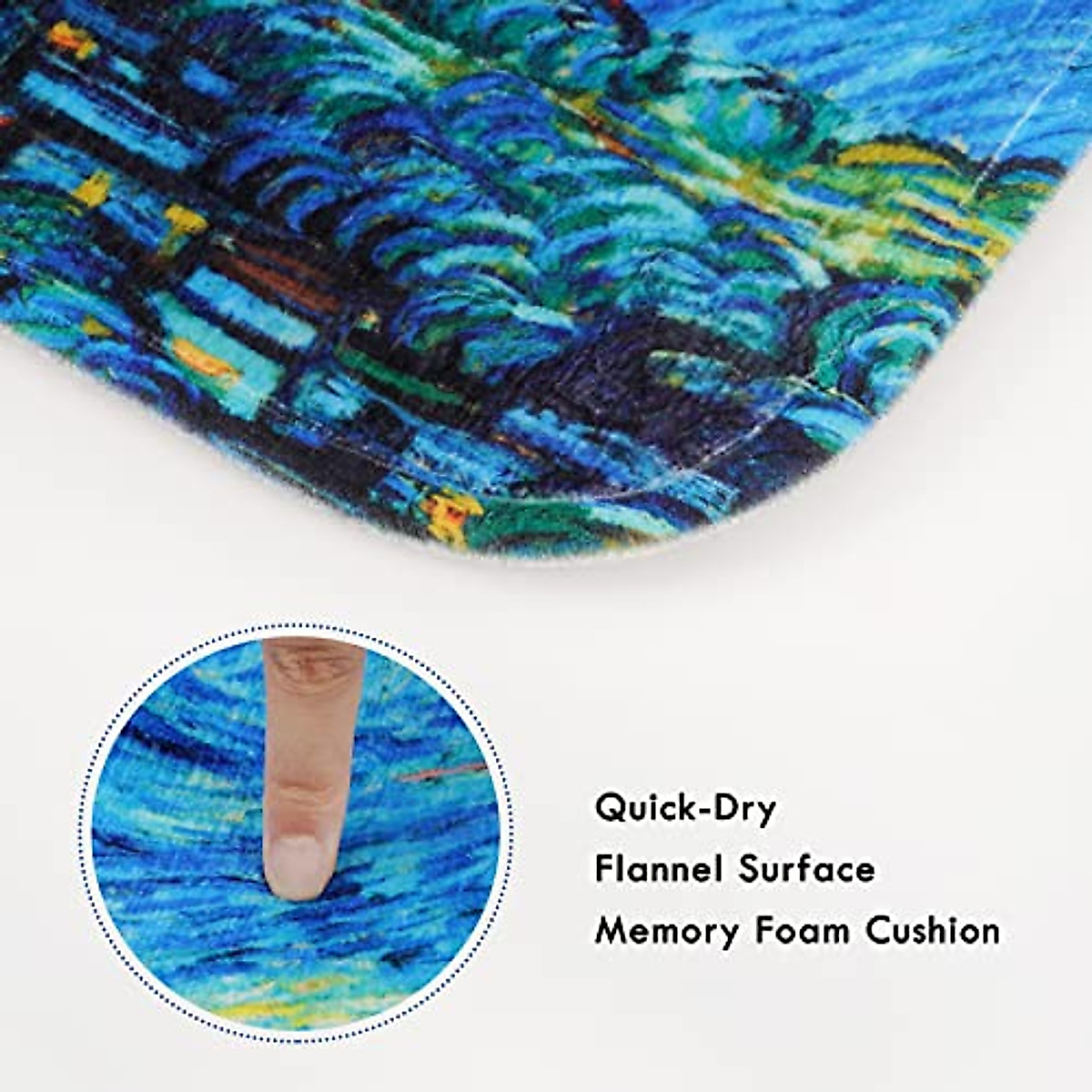 Ikfashoni 4 Pcs Starry Night Shower Curtain Set with Non-Slip Rugs, Toilet Lid Cover and Bath Mat, Van Gogh Abstract Art Shower Curtain with 12 Hooks, Blue Oil Painting Shower Curtains for Bathroom