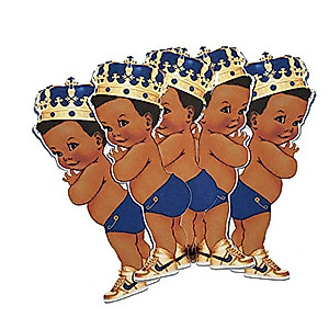 Blue Prince Party Cut-Outs, African American Prince Decor for Royal Birthday Baby Shower (8 inches)