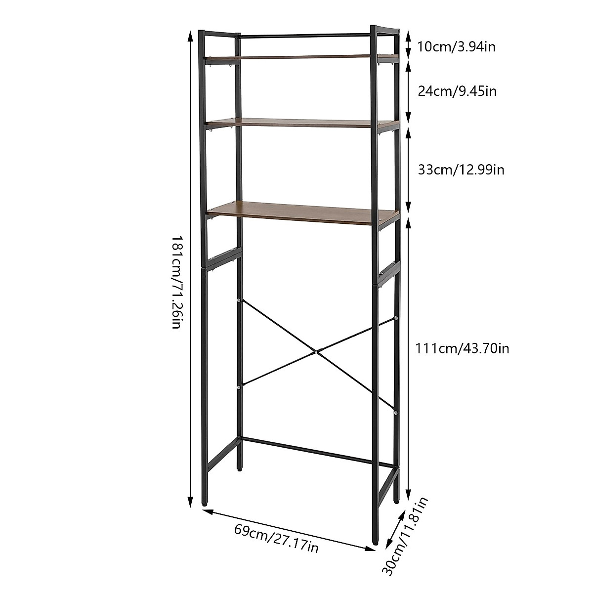 HOLMZCED 3 Tier Over The Washer and Dryer Storage Shelf, Freestanding Rack Shelf with Adjustable Feet Bathroom Storage Rack Wooden Laundry Shelf Organizer Oak for Bathroom Laundry Room Kitchen
