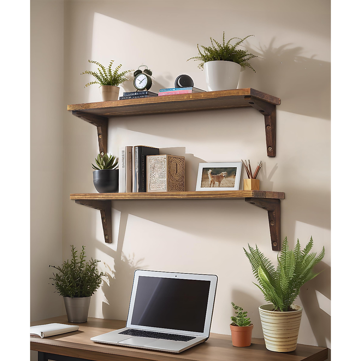 Godimerhea Floating Shelves for Wall, 24 Inch Rustic Bathroom Shelves Wall Mount Kitchen Storage Organizer for Laundry Bedroom Living Room, Brown