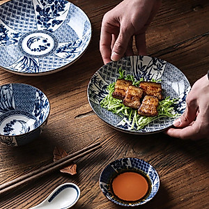 Gegong 12 inch Fish Plate Blue and White Porcelain Dish Serving Plate Floral Dinner Shallow Plate Appetizer Salad Dessert Snack Plate (Tang Grass)