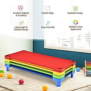 KOTEK Stackable Sleeping Daycare Cots for Kids, Portable Toddler Nap Cots, 52" L x 23" W, Ready-to-Assemble, Space-Saving Children Naptime Cot for Classroom Preschool (Set of 4)