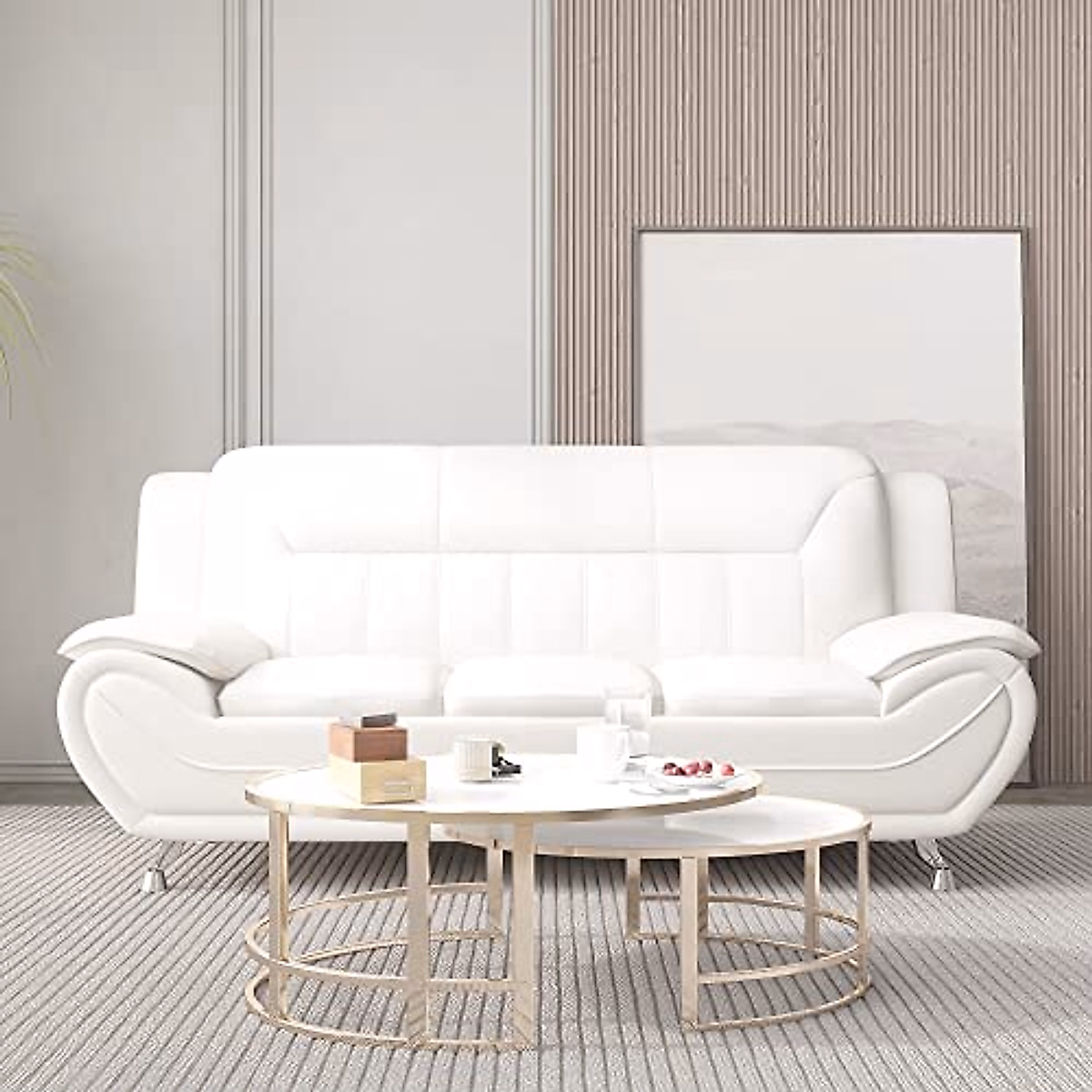 US Pride Furniture Michael Collection Modern Style Faux Leather Couch-Versatile 3 Seater Accent Piece for Living Room, Bedroom or Office-Comfortable Design and Elegant Look, 79" Sofa, Snowy White