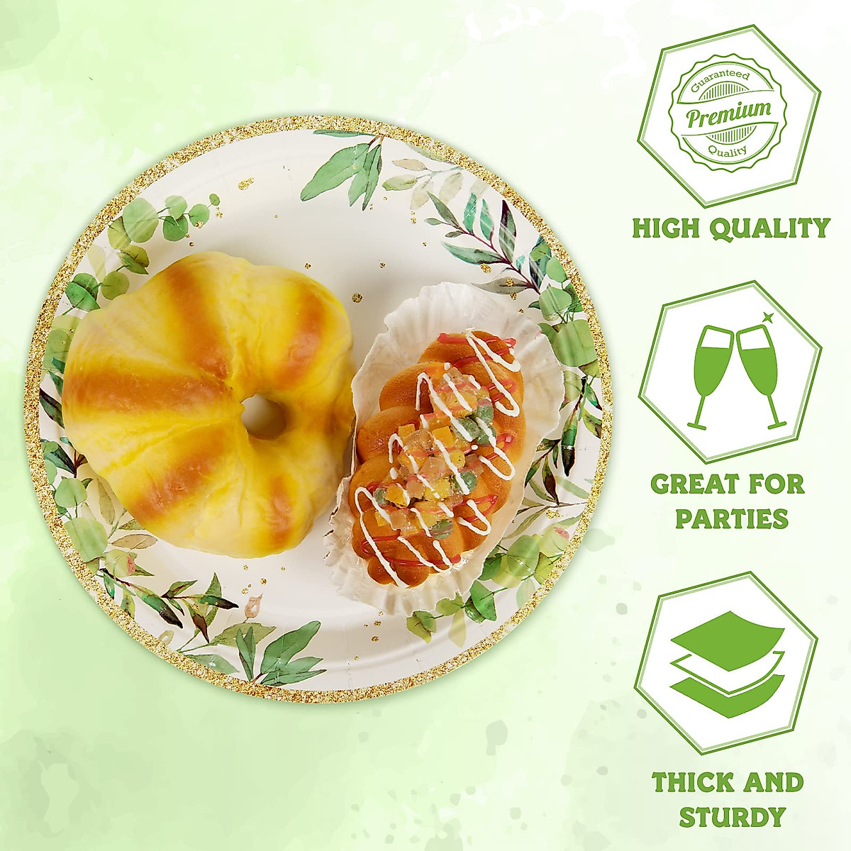 DECORLIFE Sage Green Paper Plates Serves 24, Baby Shower Plates and Napkins Set for Greenery Bridal Shower Birthday Party, Total 96PCS