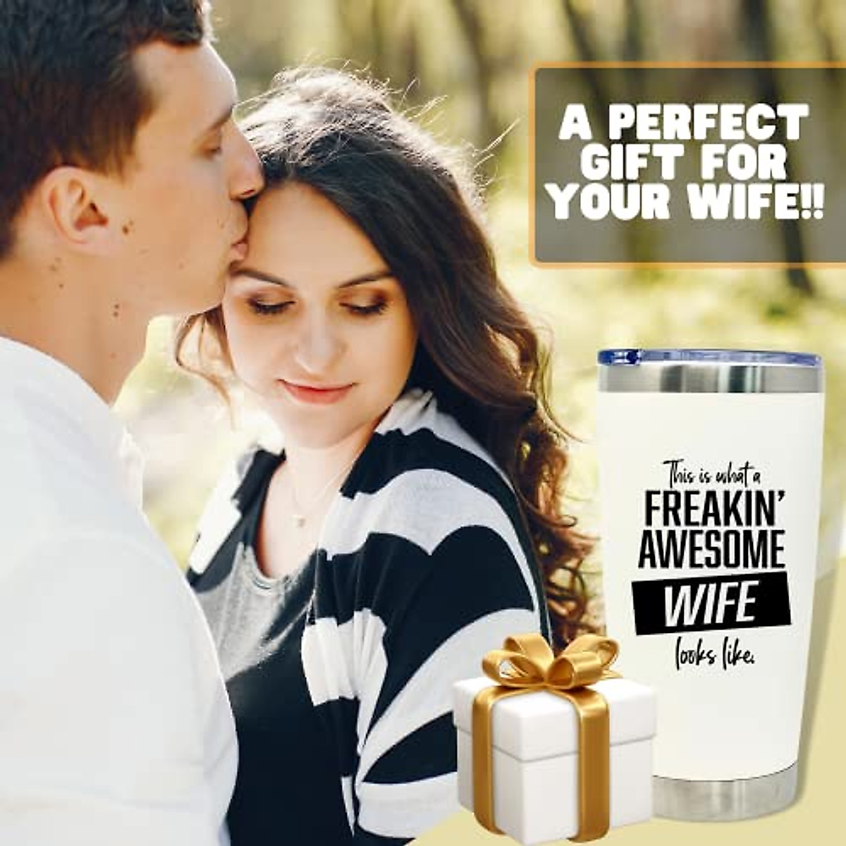 Brooke & Jess Designs Funny Gift for Wife from Husband - Awesome Wife Cup Tumbler Coffee Mug - Great Travel Cup Gifts for Wives from Husbands, Birthday Presents for Her