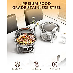 Halamine 2 Packs Round Chafing Dish Buffet Set 5 Quart Stainless Steel Chafer for Catering, Chafers and Buffet Warmers Sets w/Water Pan, Food Pan, Fuel Holder and Lid for Event Party Holiday