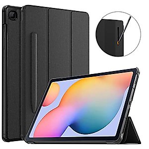 MoKo Case for Galaxy Tab S6 Lite 10.4 Inch 2024 2022 2020 (Model: SM-P620/P625/P613/P619/P610/P615/P617) with Built-in S Pen Holder, Slim Tri-Fold Soft TPU Cover with Auto-Wake/Sleep, Denim Black