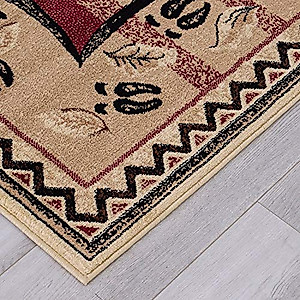 Rustic Lodge Log Cabin Decor Elk Deer Moose Area Rug (5 Feet 3 Inch X 7 Feet 5 Inch)