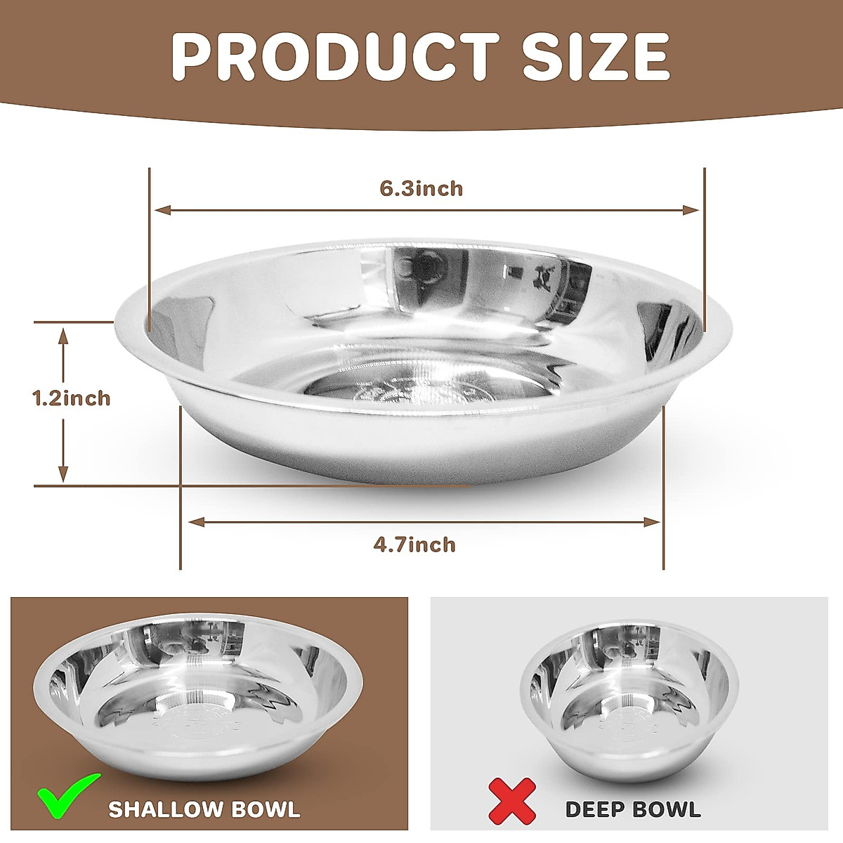 12 Pcs Stainless Steel Cat Bowls - Metal Shallow Cat Bowls - Whisker Fatigue Relief Food Water Dish - Replacement Basic Cat Plates for Elevated Stand Dishwasher Safe Pet Supplies (6.3 Inch Diameter)