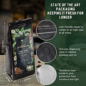 Robusta Coffee Beans Espresso, Vietnamese Coffee Beans Roasted Dark for Low Acid & High Caffeine Strong Coffee from Asian Coffee Beans