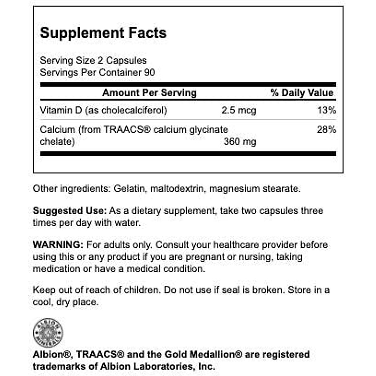 Swanson Albion Chelated Calcium Glycinate 180 Milligrams 180 Capsules