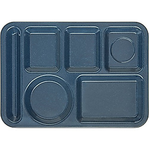 Carlisle FoodService Products Left-Hand Heavyweight 6-Compartment Melamine Tray 10" x 14" - Café Blue