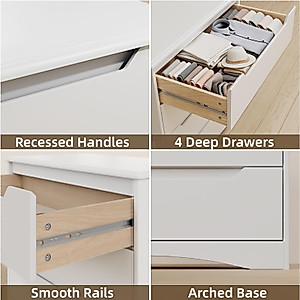 Bealife 4 Drawer Dresser, White Dresser for Bedroom for Storage, Modern Chest of Drawers with Recessed Handle and Anti-Tipping Device for Office, Living Room, Hallway