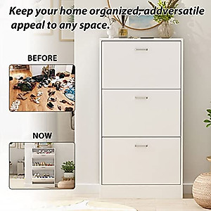 DiDuGo Tiny Shoe Cabinet with 3 Flip Drawers, Shoe Storage Cabinet for Entryway White (22.4”W x 9.4”D x 42.3”H)