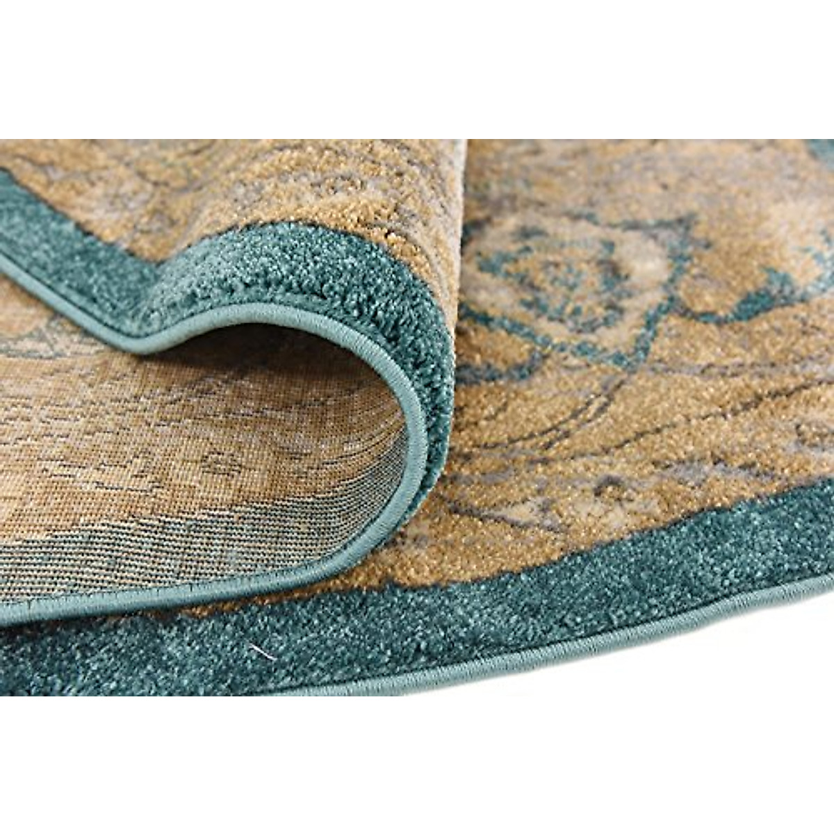 Unique Loom Aurora Collection Over-Dyed, Abstract, Botanical Southwestern, Transitional Area Rug, 8 ft x 8 ft, Teal/Beige