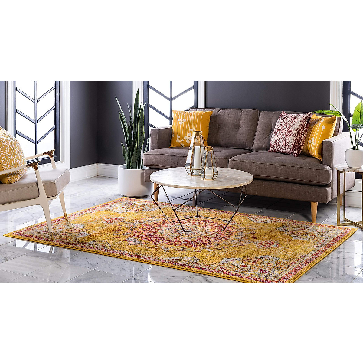 Unique Loom Penrose Collection Area Rug - Alexis (8'x 10' Rectangle, Gold/ Gray)