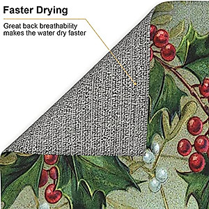 Happy New Year Xmas Tree Bell Printed Drying Mat For Kitchen Ultra Absorbent Microfiber Dishes Drainer Mats Non-Slip Silicone Quick Dry Pad - 18 X 16inch