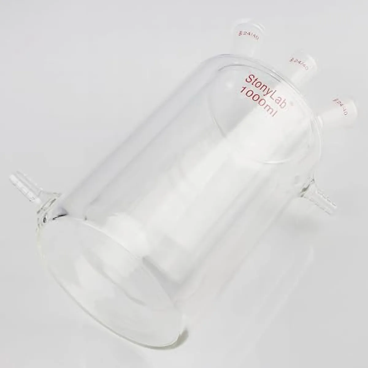 stonylab Jacketed Reaction Flask, Flat Bottom Double Layer Reaction Vessel with Three 24/40 Standard Joints, 1000 ml