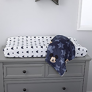 Disney Mickey Mouse Hello World Star/Icon Super Soft Double Sided Velour/Sherpa Baby Blanket, Navy, Grey, White