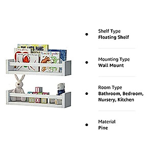 Wallniture Set of 2 Nursery Room Wood Floating Wall Shelves White